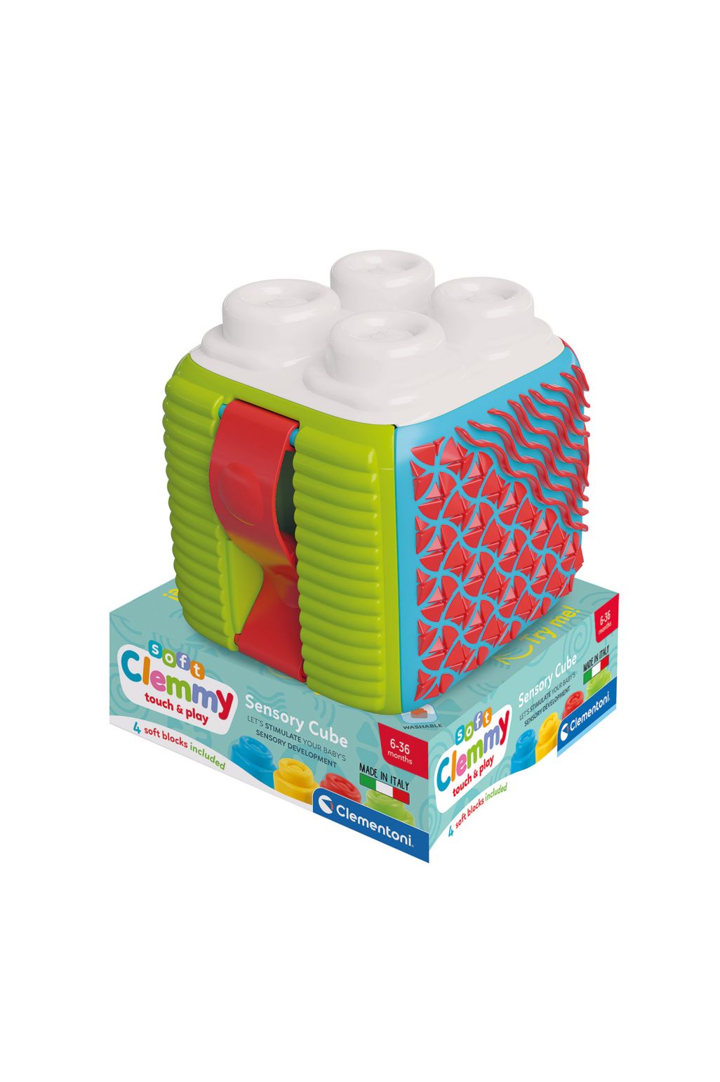Baby Clementoni Soft Clemmy Sensory Activity Cube Soft Premium Blocks ...